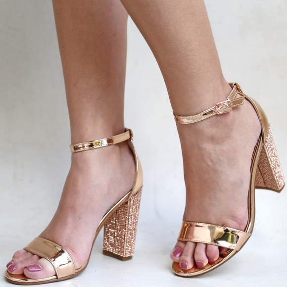 Shoes | New Rose Gold Slim Foot Rhinestone Heel Sandals | Poshmark